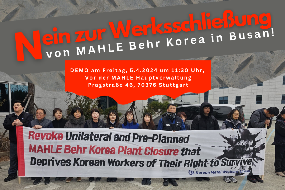 Nein zur Werksschließung von MAHLE Behr – Korea Verband